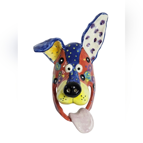 Art | Handmade Colorful Ceramic Dog Head Face Wall Hanging Pop Art ...